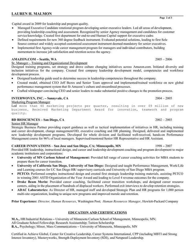 L malmon resume 2013 2 p career dev 3 | PDF