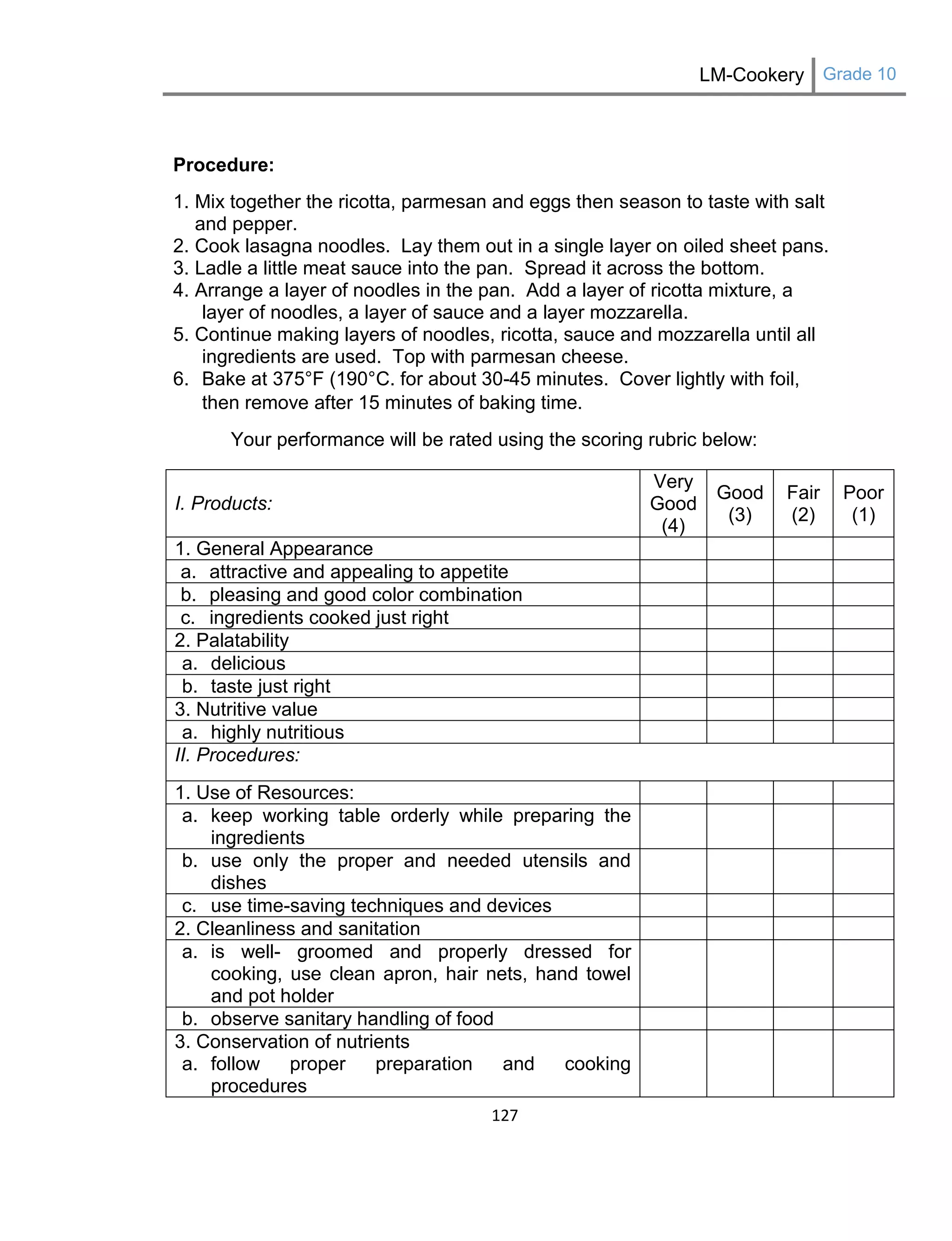 LM Cookery G10 | PDF