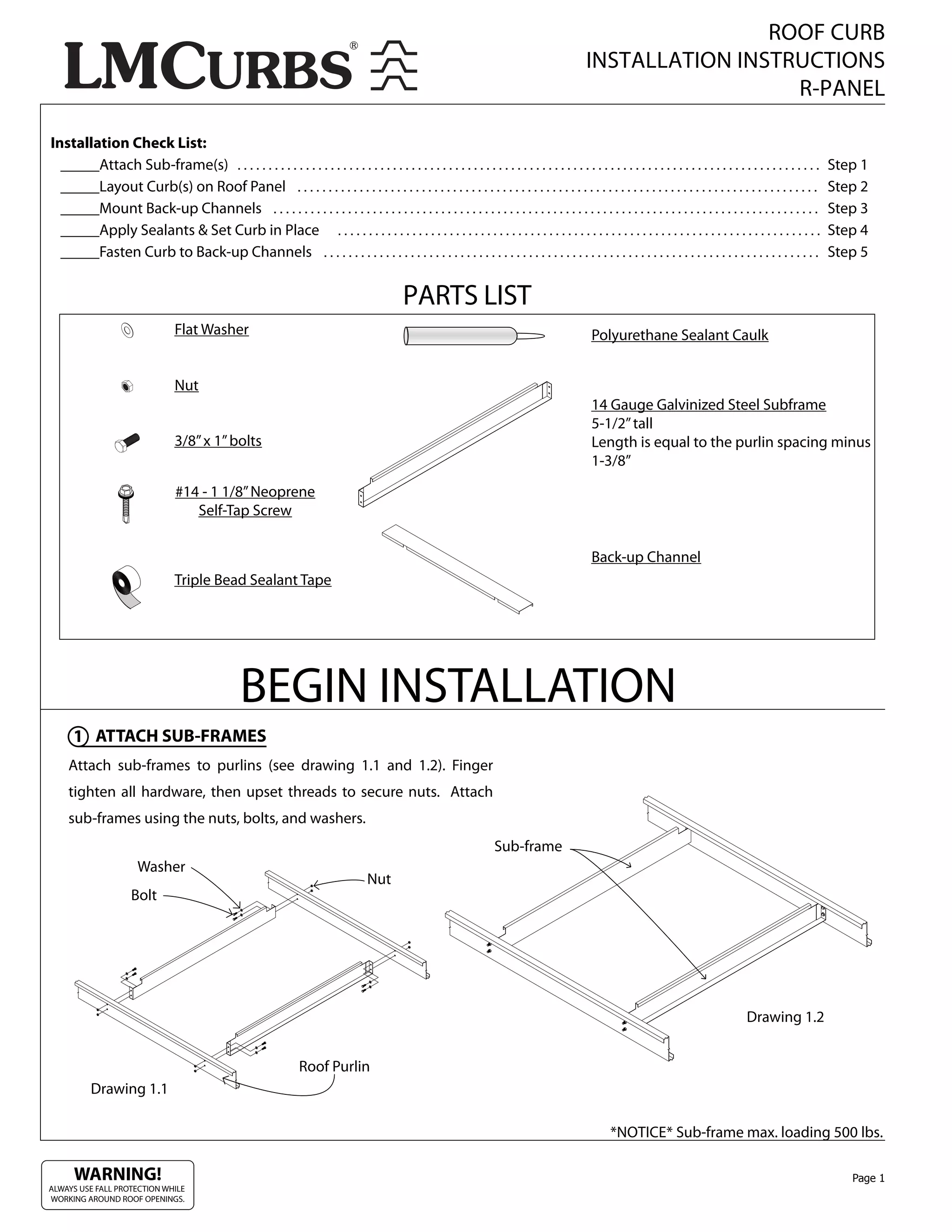 LMCurbs Roof Curb Installation Instructions For R-Panel Metal Roof | PDF
