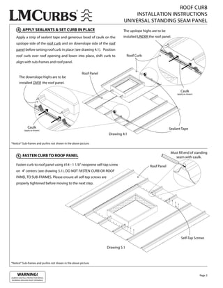 LMCurbs Roof Curb Installation Instructions For Universal Standing Seam ...