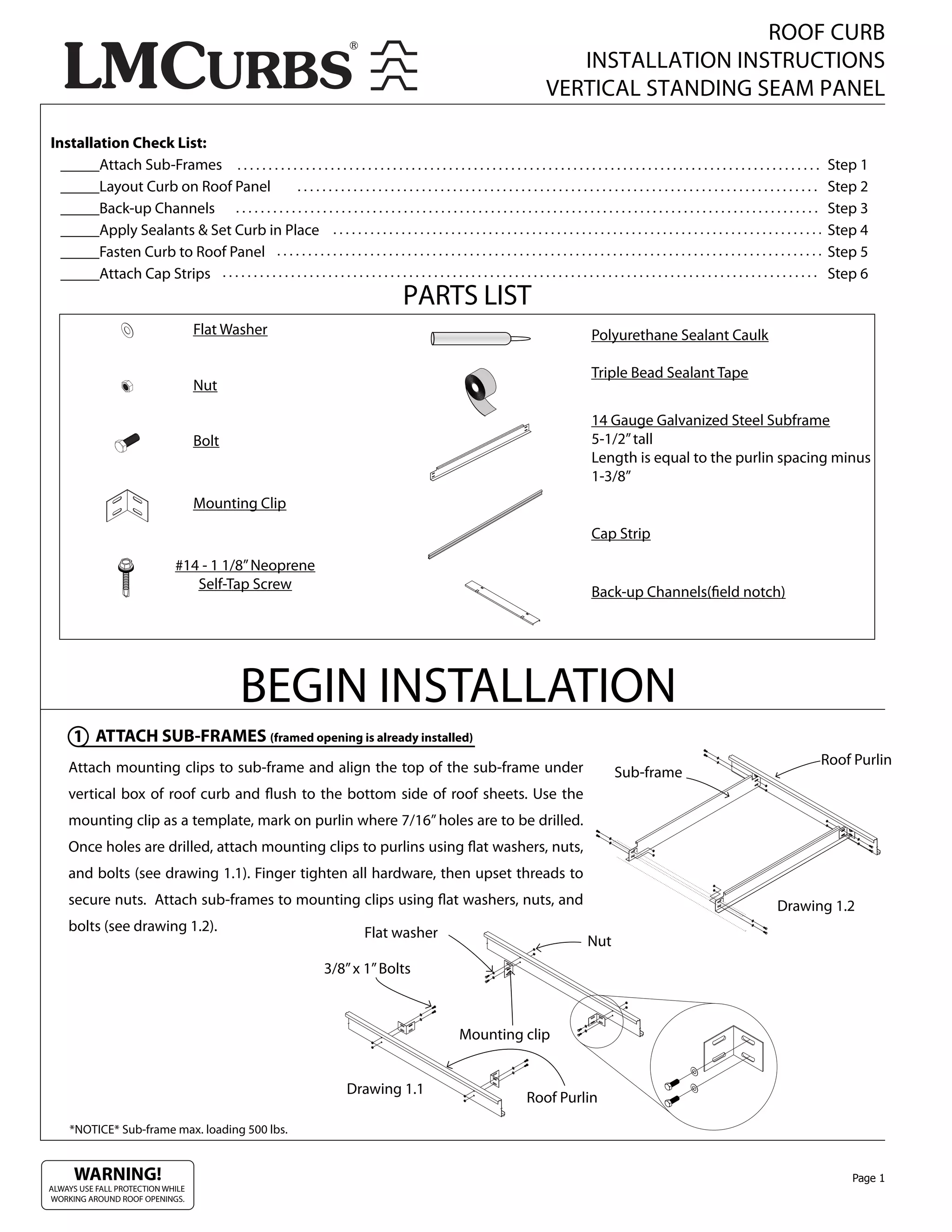LMCurbs Roof Curb Installation Instructions For Vertical Standing Seam ...