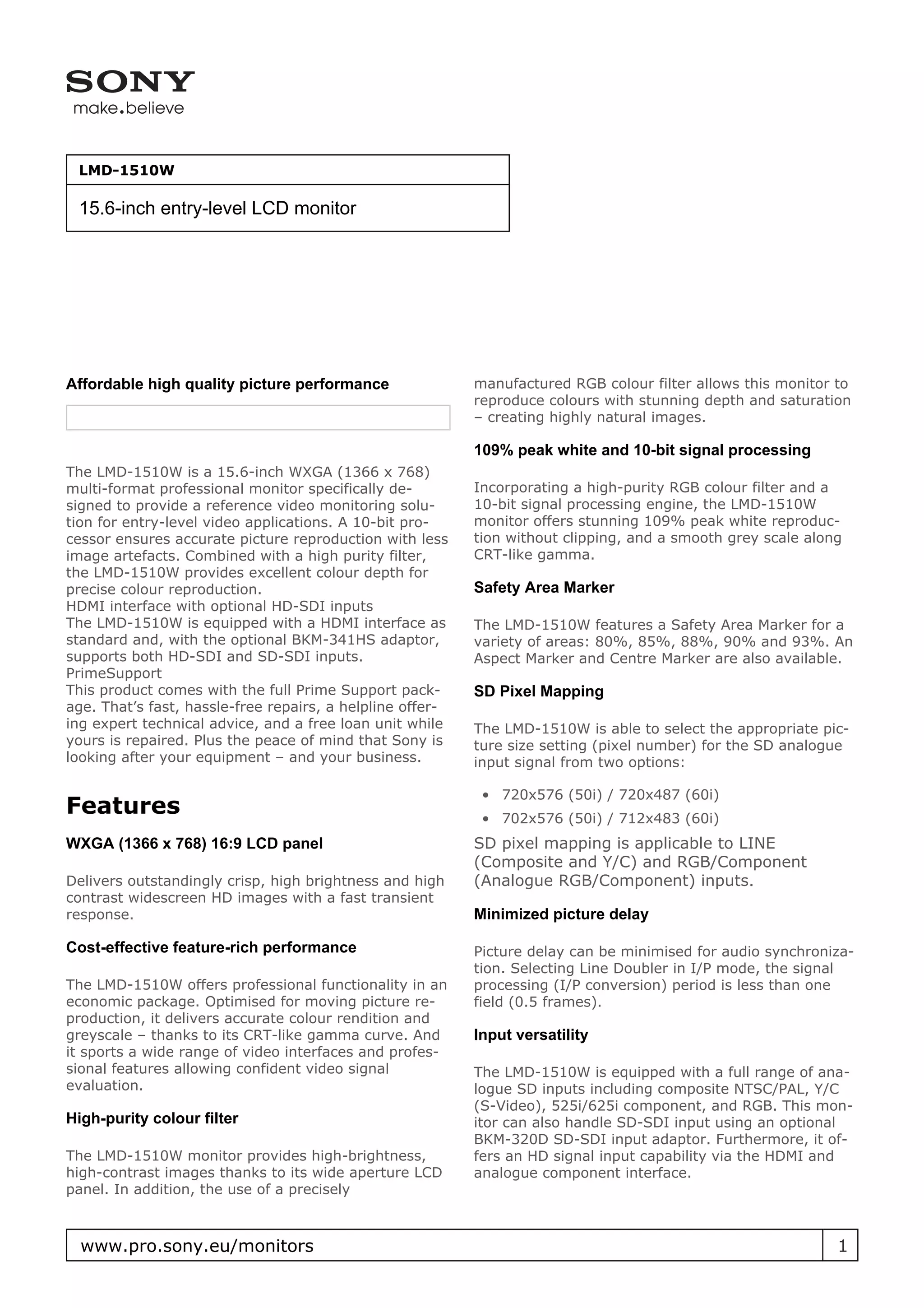 Sony LMD-1510W | PDF