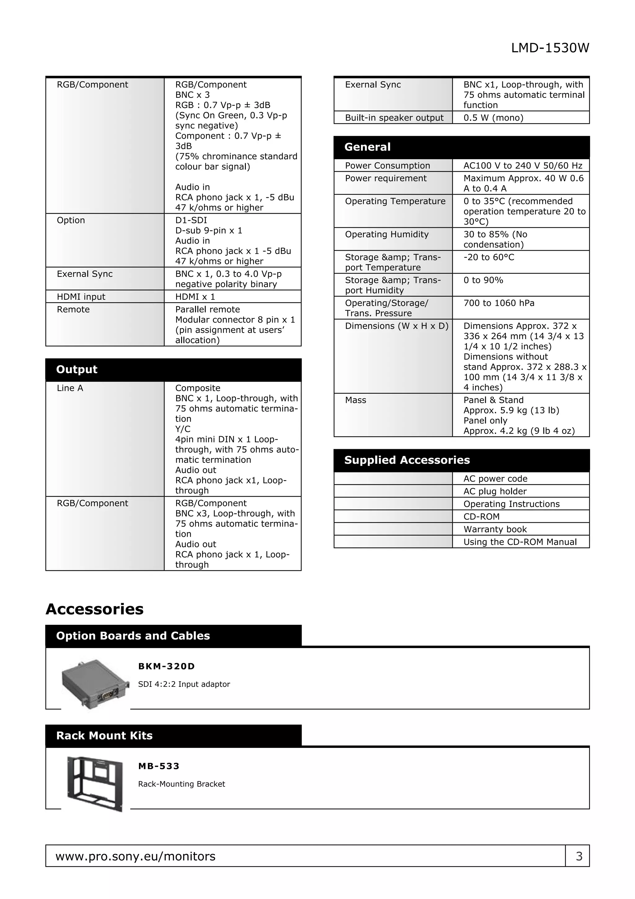 Sony LMD 1530W | PDF