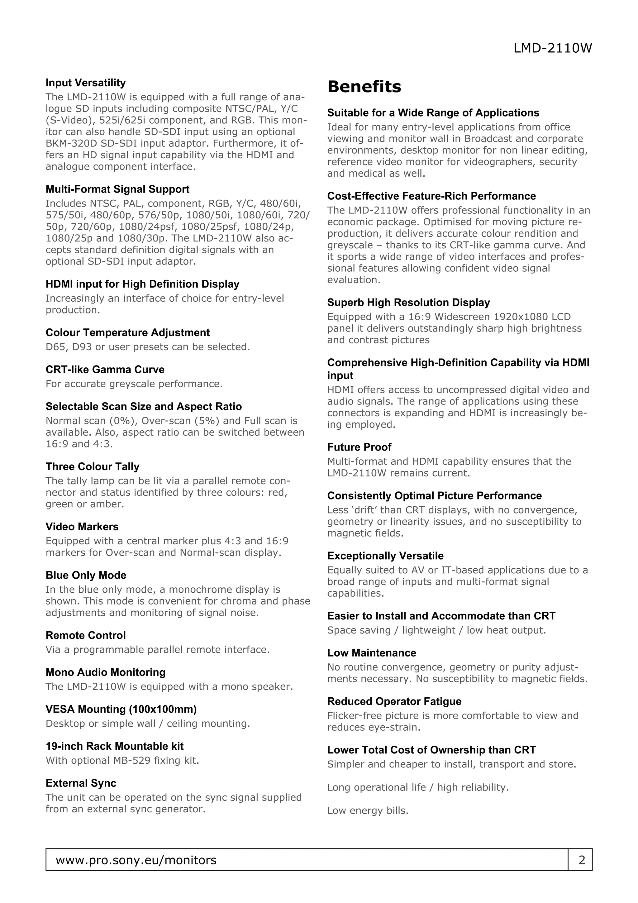 Sony LMD 2110W | PDF