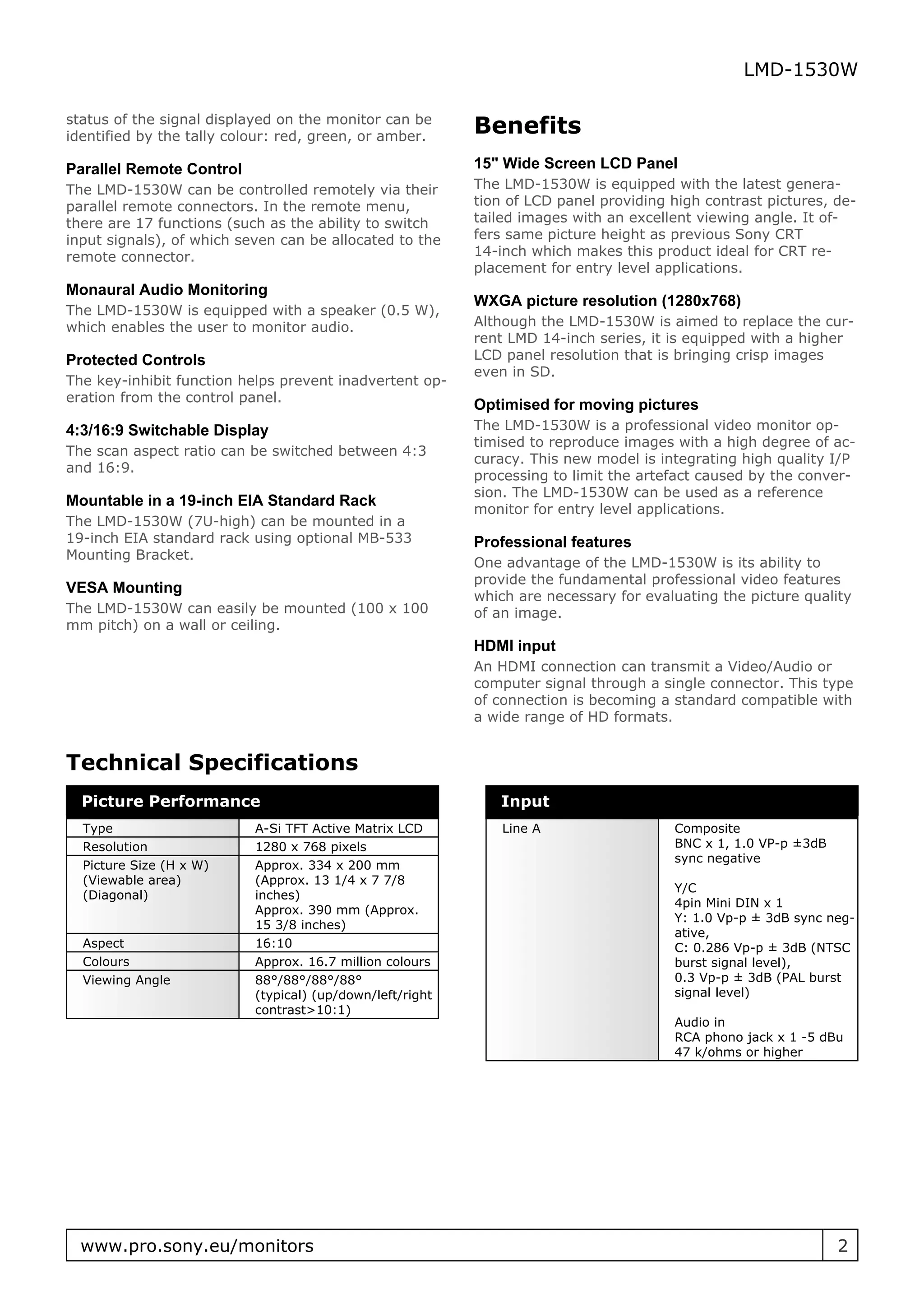Sony LMD-1530W | PDF