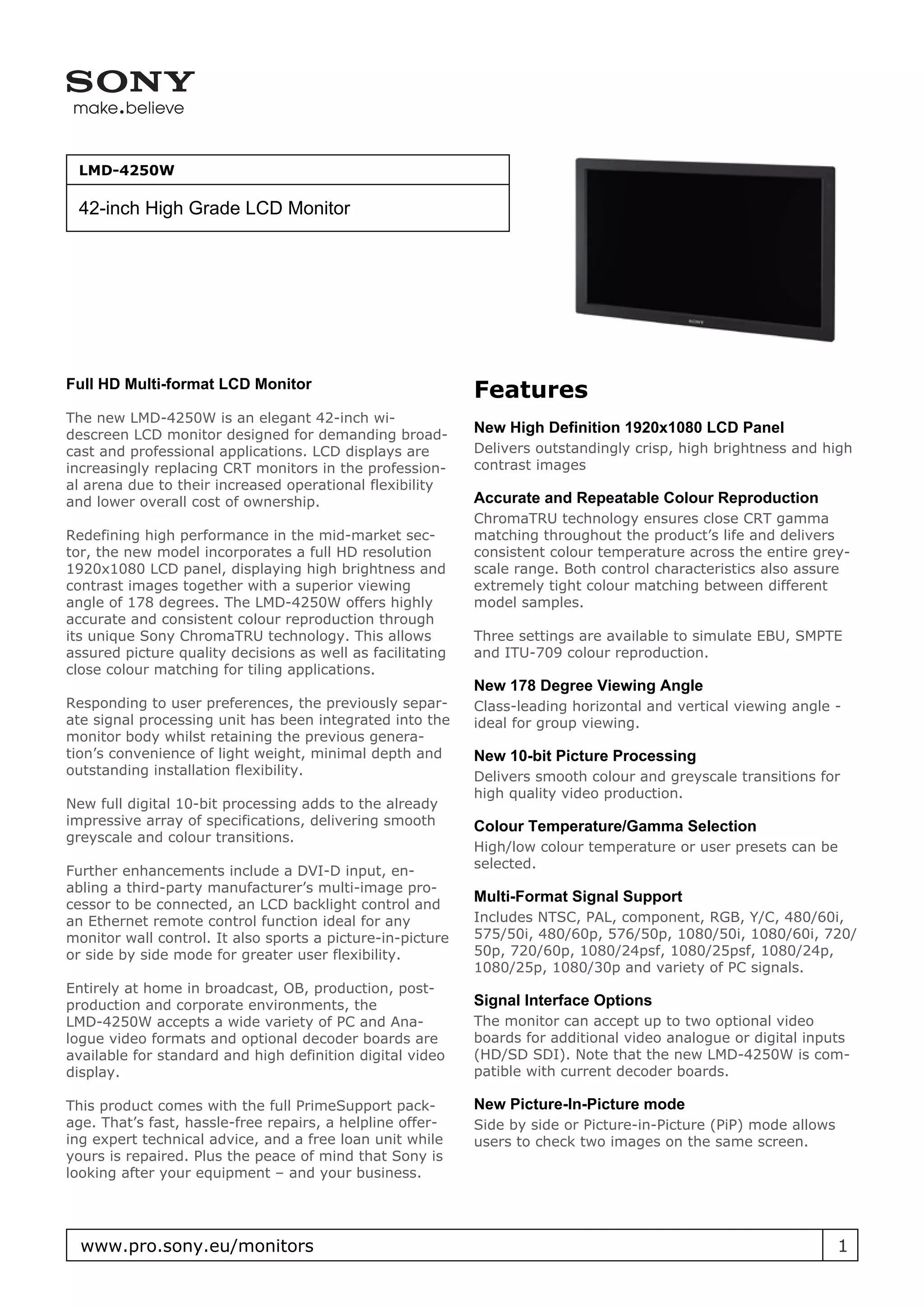 Sony LMD-4250W | PDF