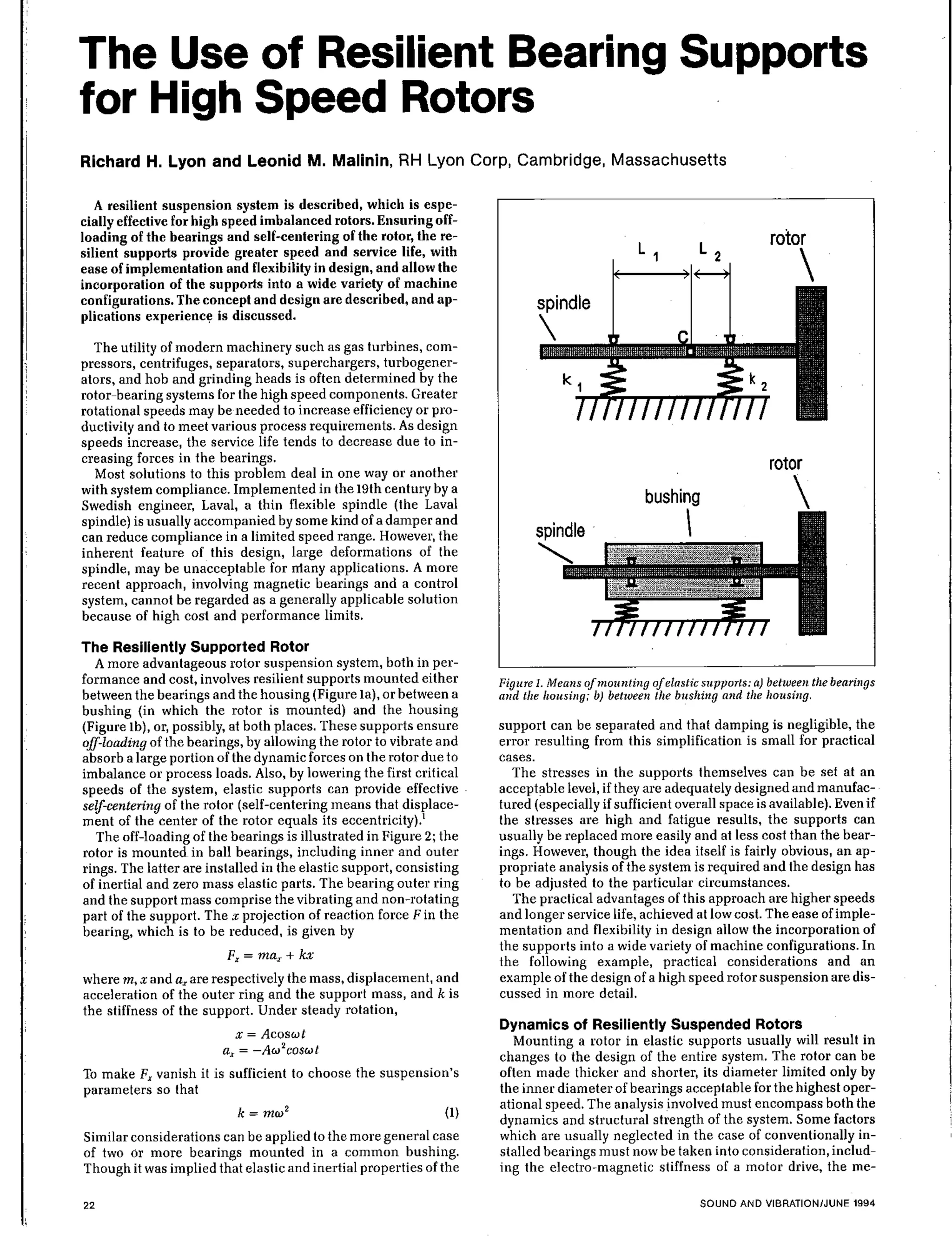 The Use of Resilient Bearing Supports for High Speed Rotors | PDF