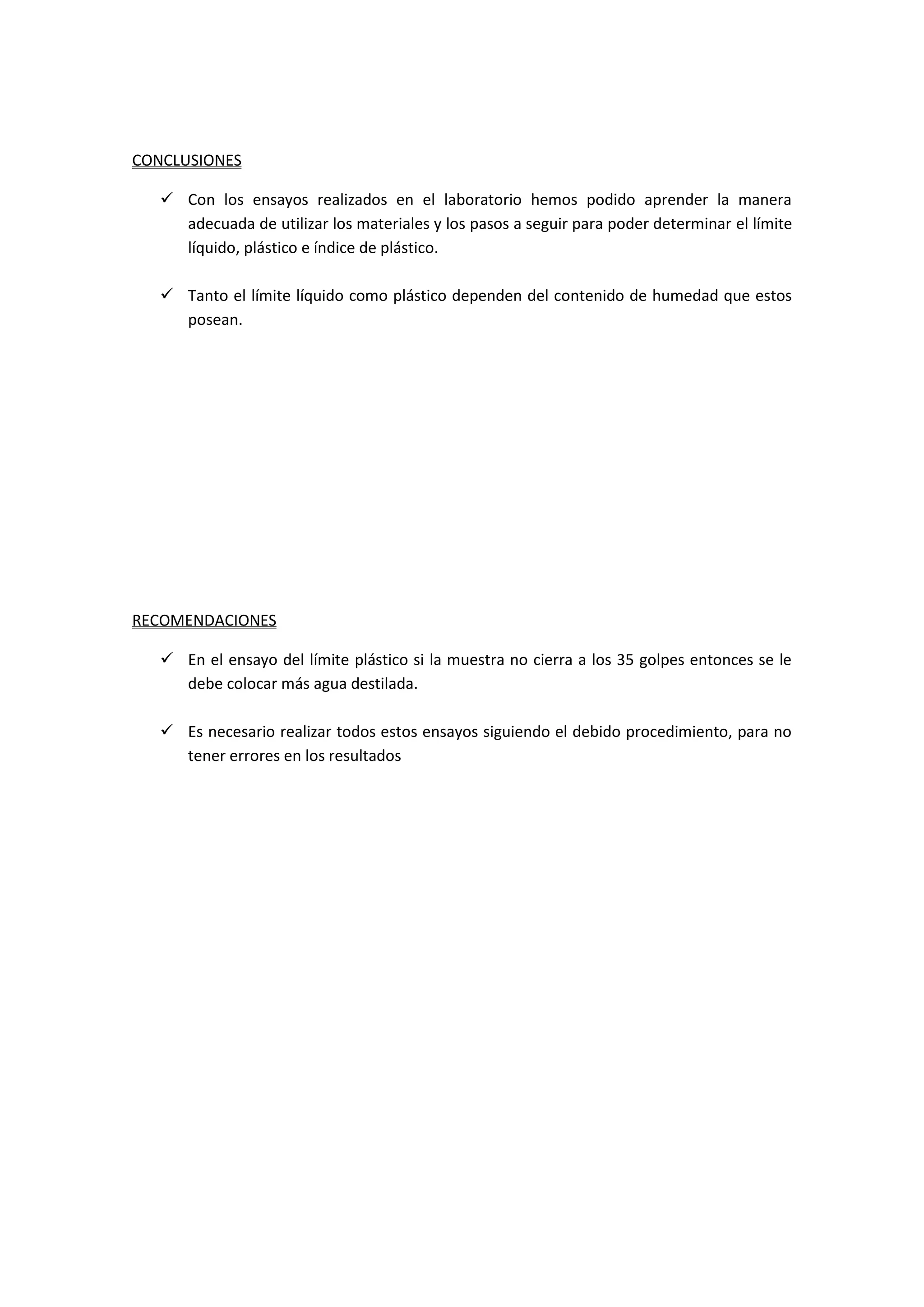 Límite plástico, límite líquido y curva granulométrica | DOCX