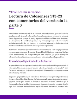 La Redención y Libertad en Cristo: Estudio Profundo de Colosenses 1:13 ...