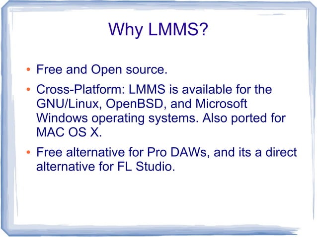 Presentation on LMMS | ODP | Digital Audio | Computer Software and Applications