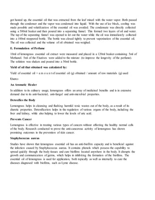 Chemistry processing and uses of lemon grass oil | DOCX