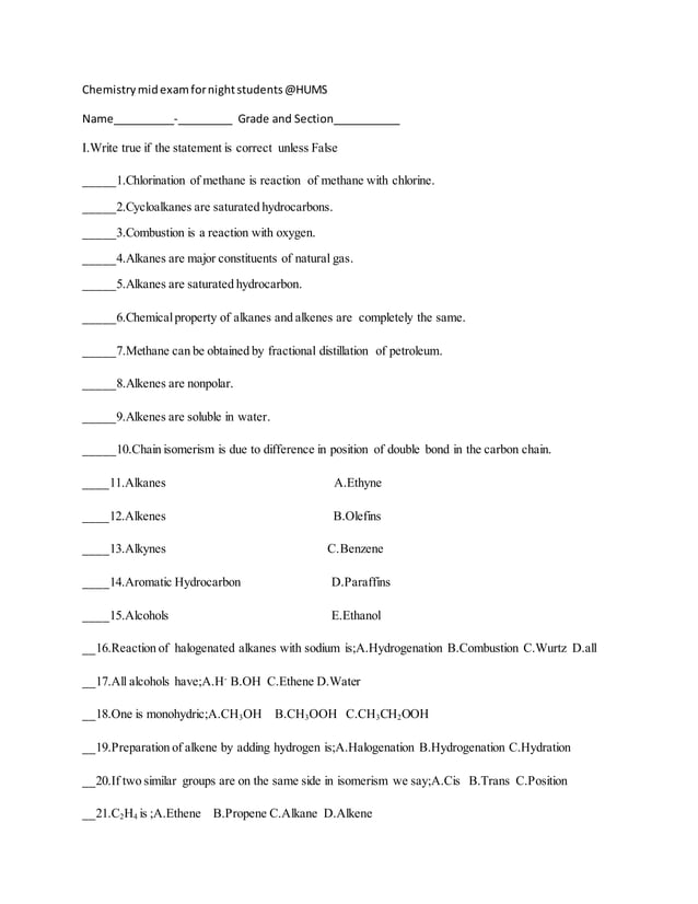 Chem 10 night | PDF
