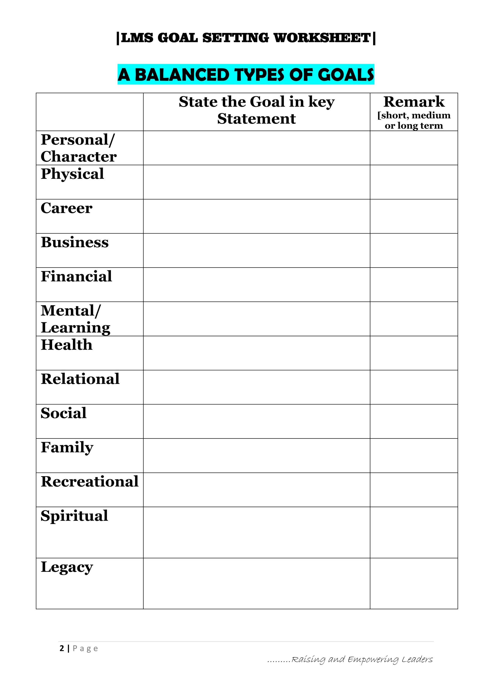 LMS Goal Setting Worksheet | PDF