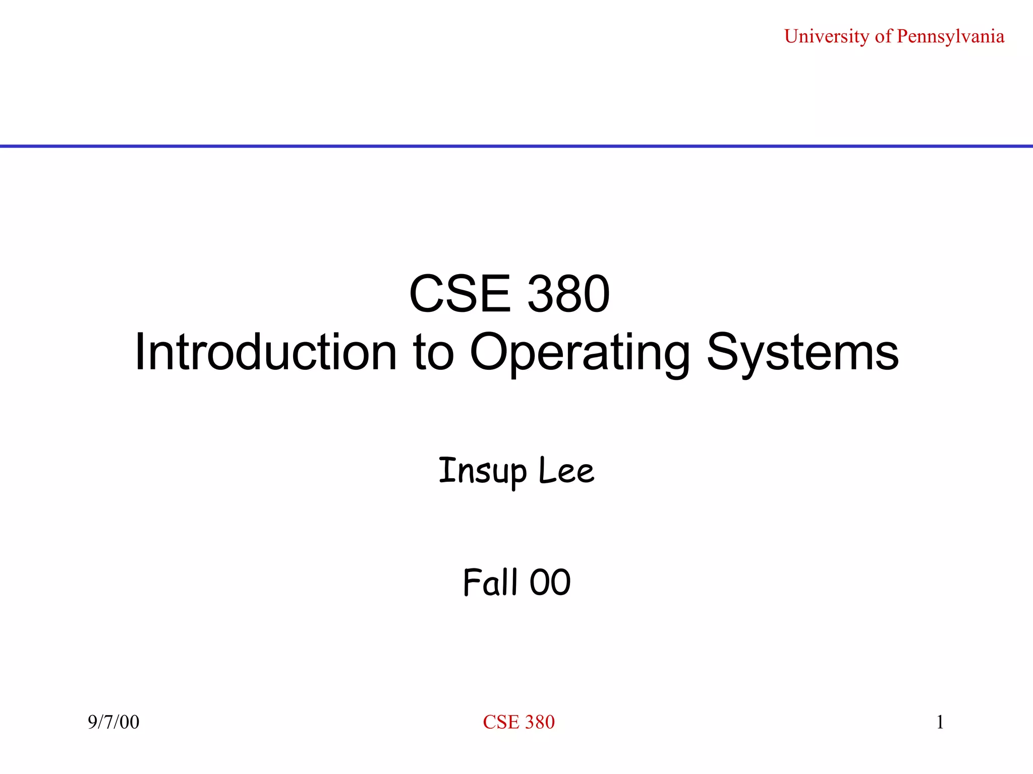 CSE 370 - Introduction to Operating Systems | PPT