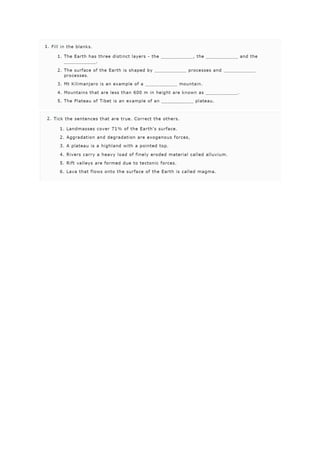 Mapping of Earth, its features, questions, answers, fill up the blanks ...