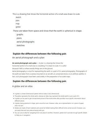 Mapping of Earth, its features, questions, answers, fill up the blanks ...