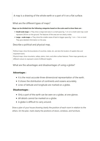 Mapping of Earth, its features, questions, answers, fill up the blanks ...