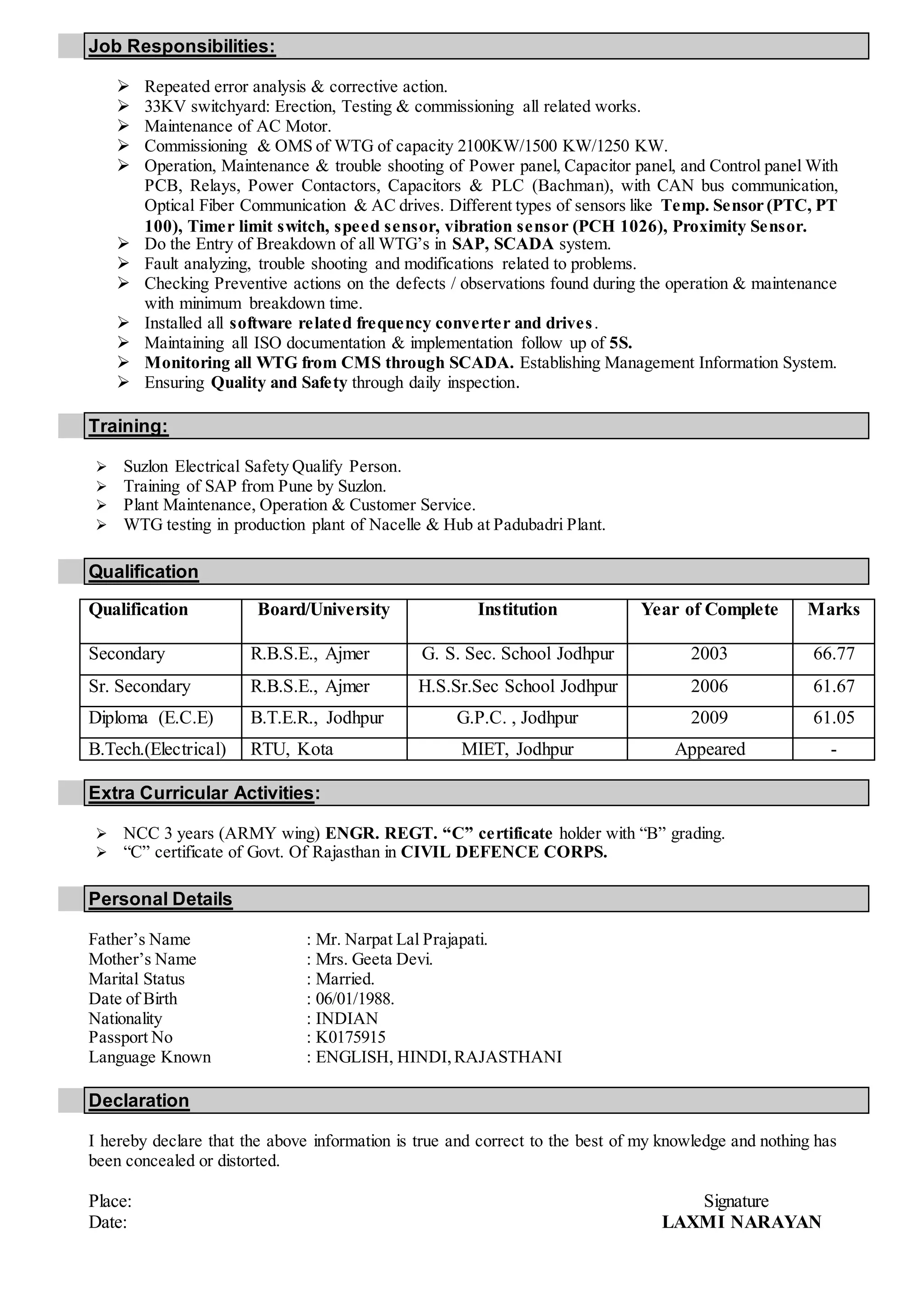 L narayan's resume | DOCX