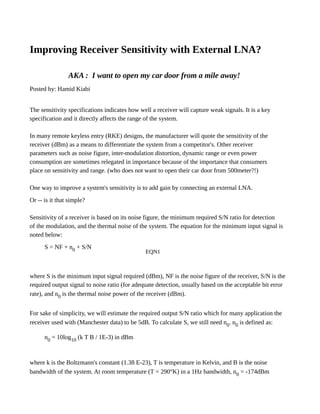LNA Sensitivity for Receivers | PDF