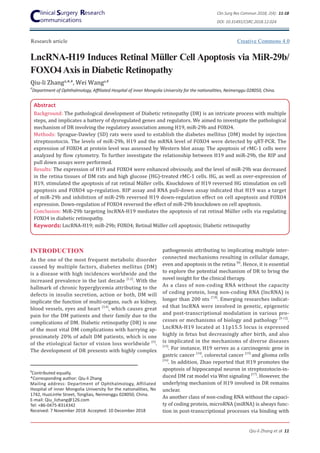 Lnc rna h19 induces retinal müller cell apoptosis via mir-29b foxo4 axis in diabetic retinopathy ...