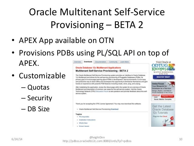 PDB Provisioning with Oracle Multitenant Self Service Application