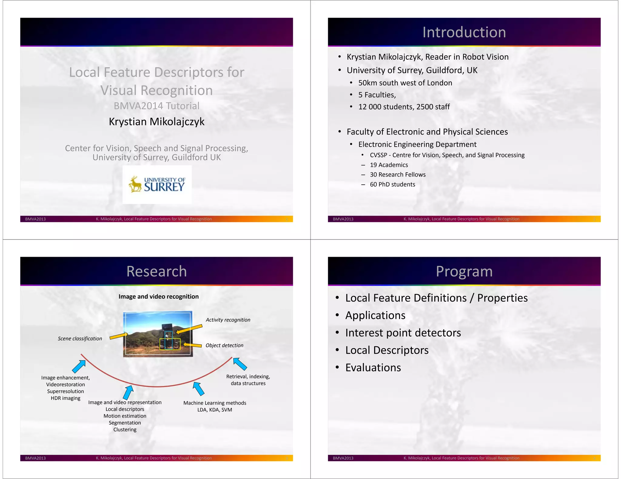 Local feature descriptors for visual recognition | PDF