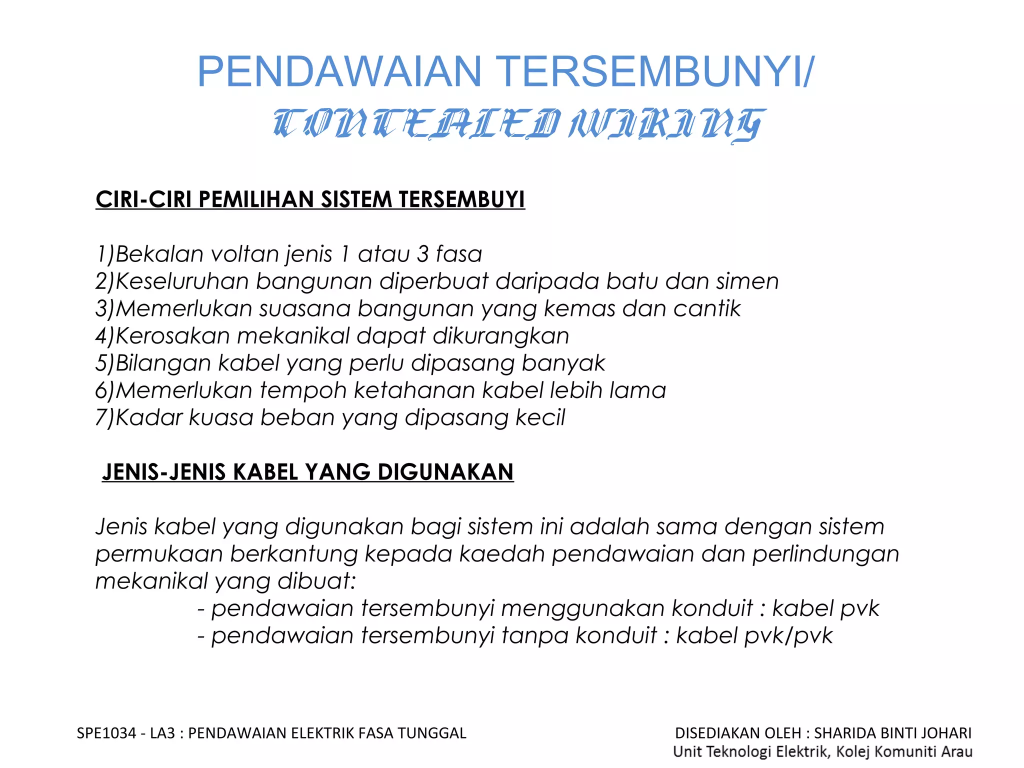 kabel dan sistem pendawaian elektrik | PPS
