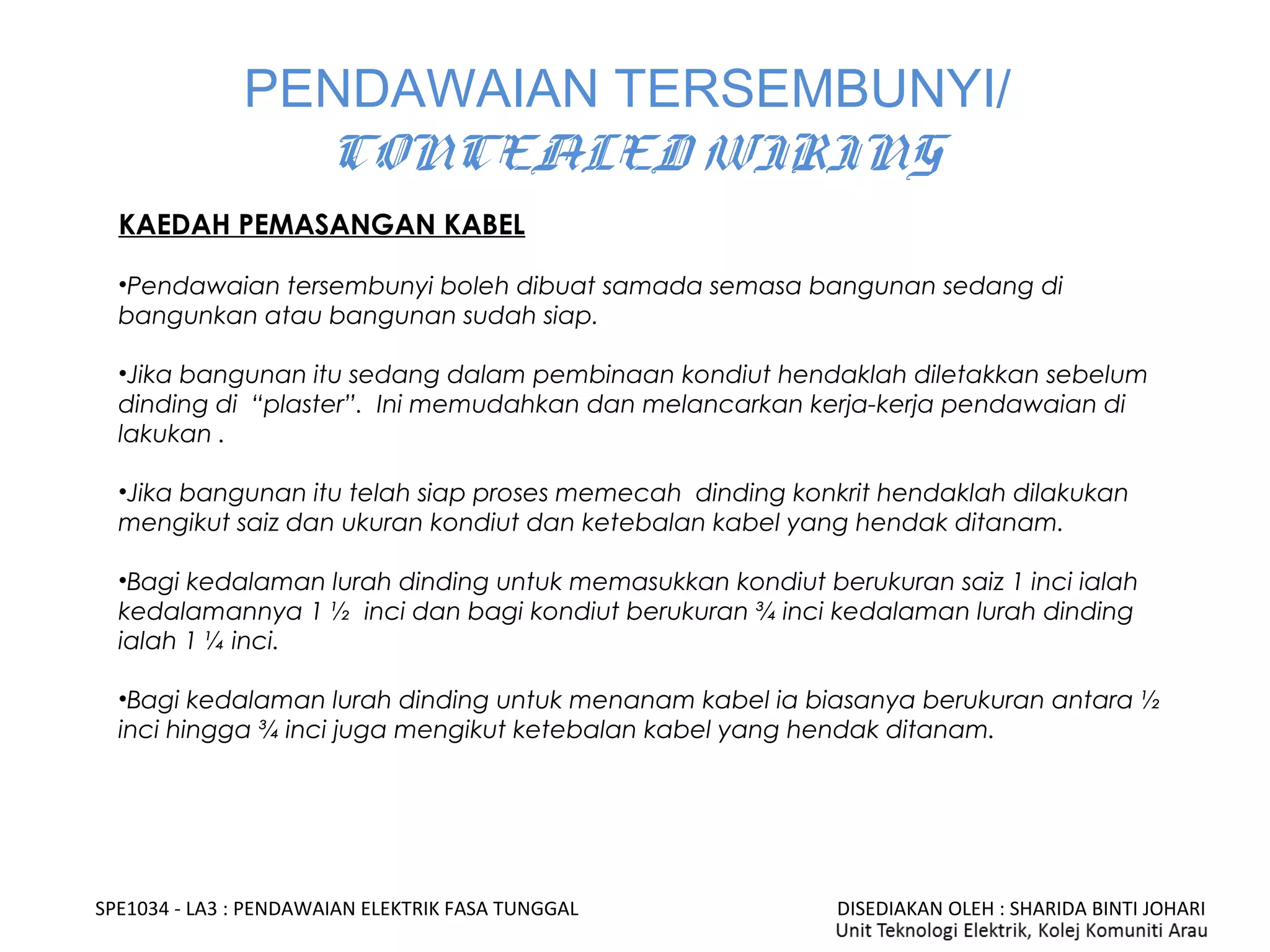 kabel dan sistem pendawaian elektrik | PPS