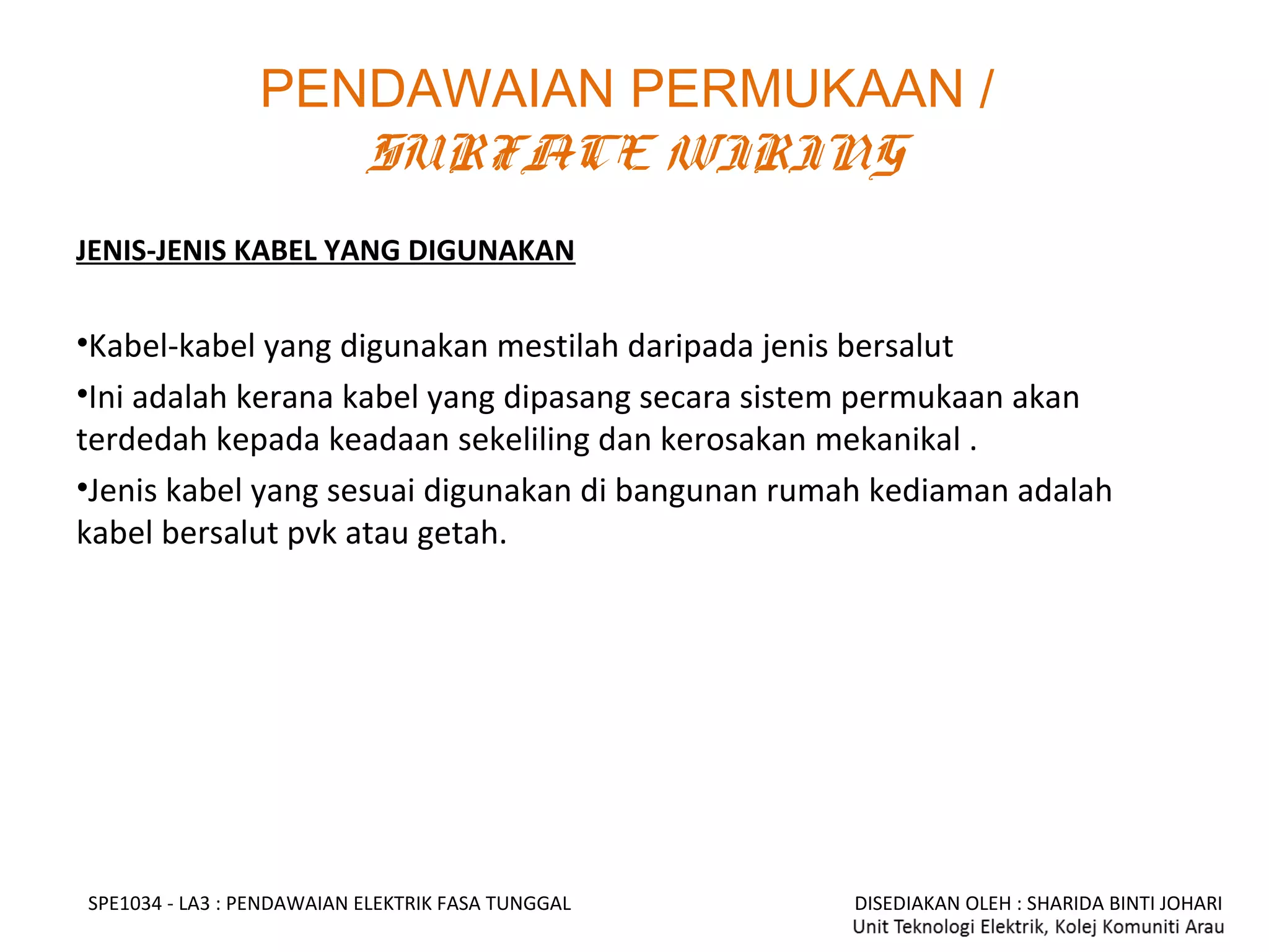 kabel dan sistem pendawaian elektrik | PPS