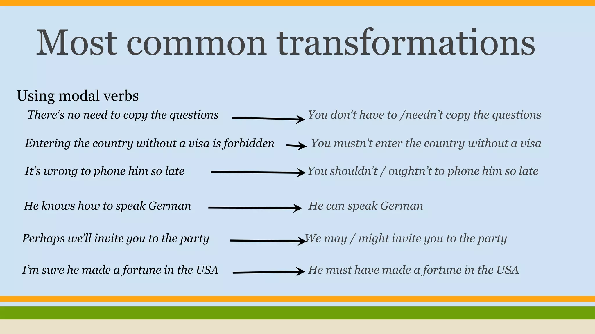Most common sentence transformations | PPTX
