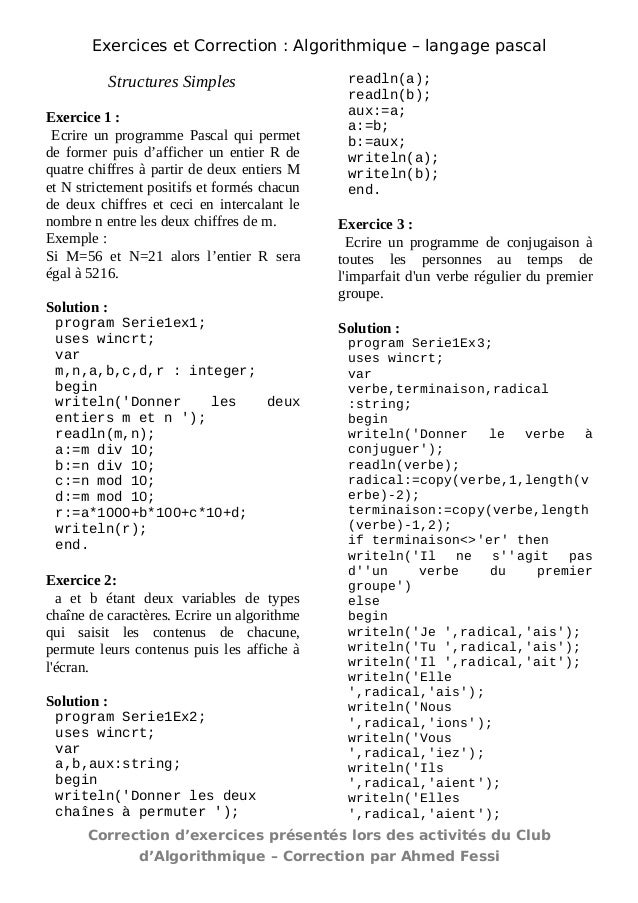 algorithmique et programmation en pascal (résumé)