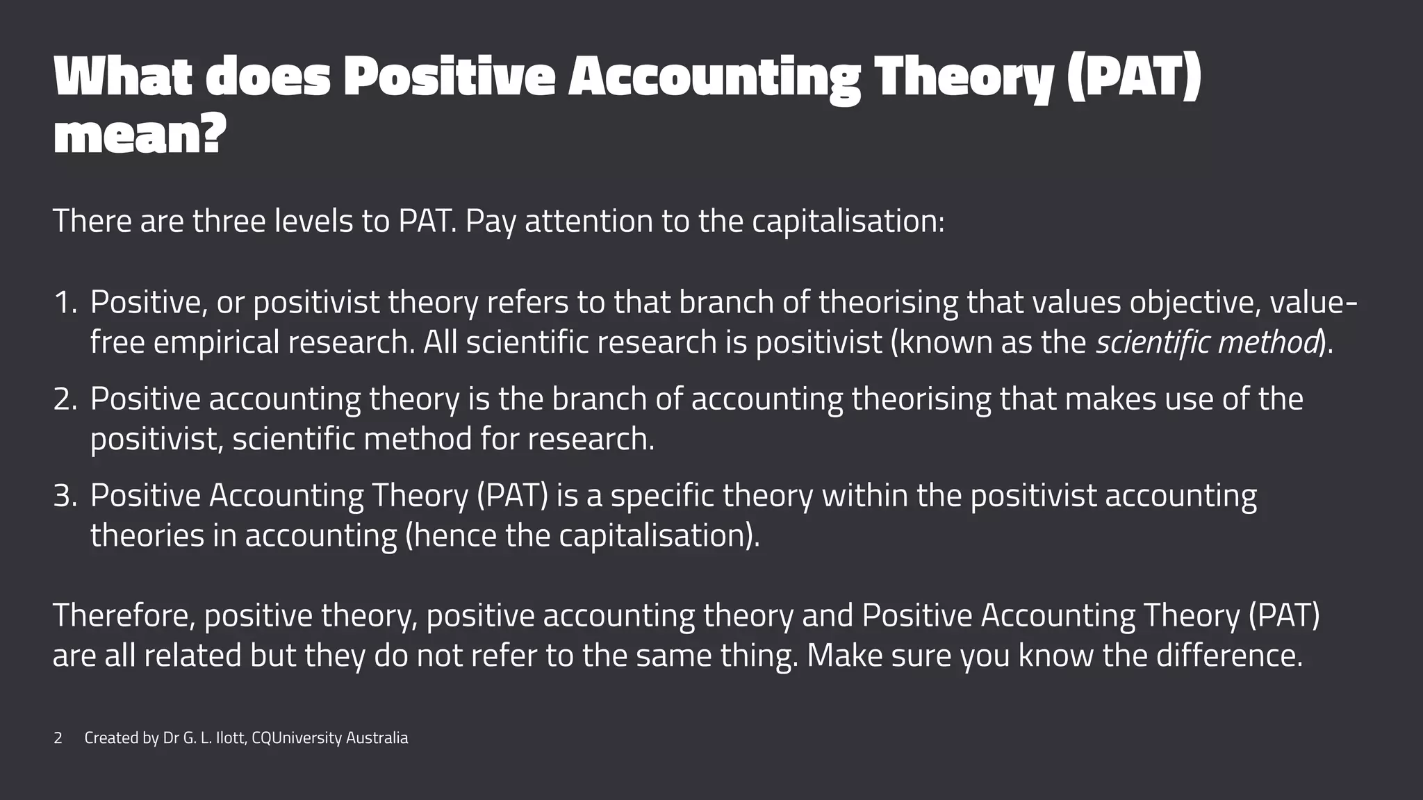 LO6.1: Define positive accounting theory and explain its development | PDF