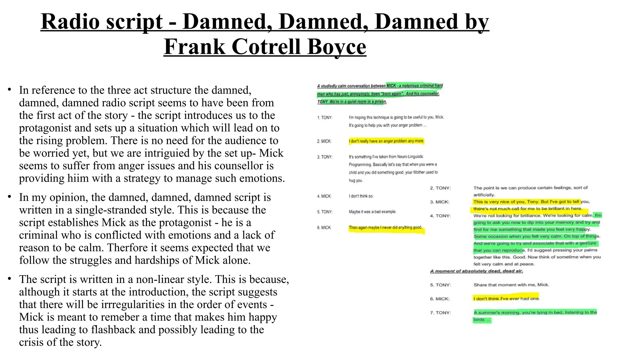 Media LO1 - Script analysis - PowerPoint | PPT