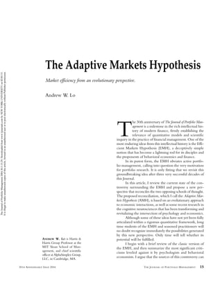 Adaptive Markets Hypothesis from Professor Andrew Lo | PDF