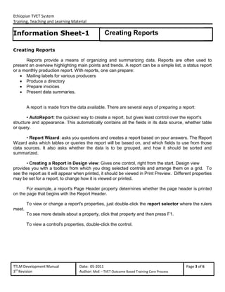 Lo3 create reports | PDF