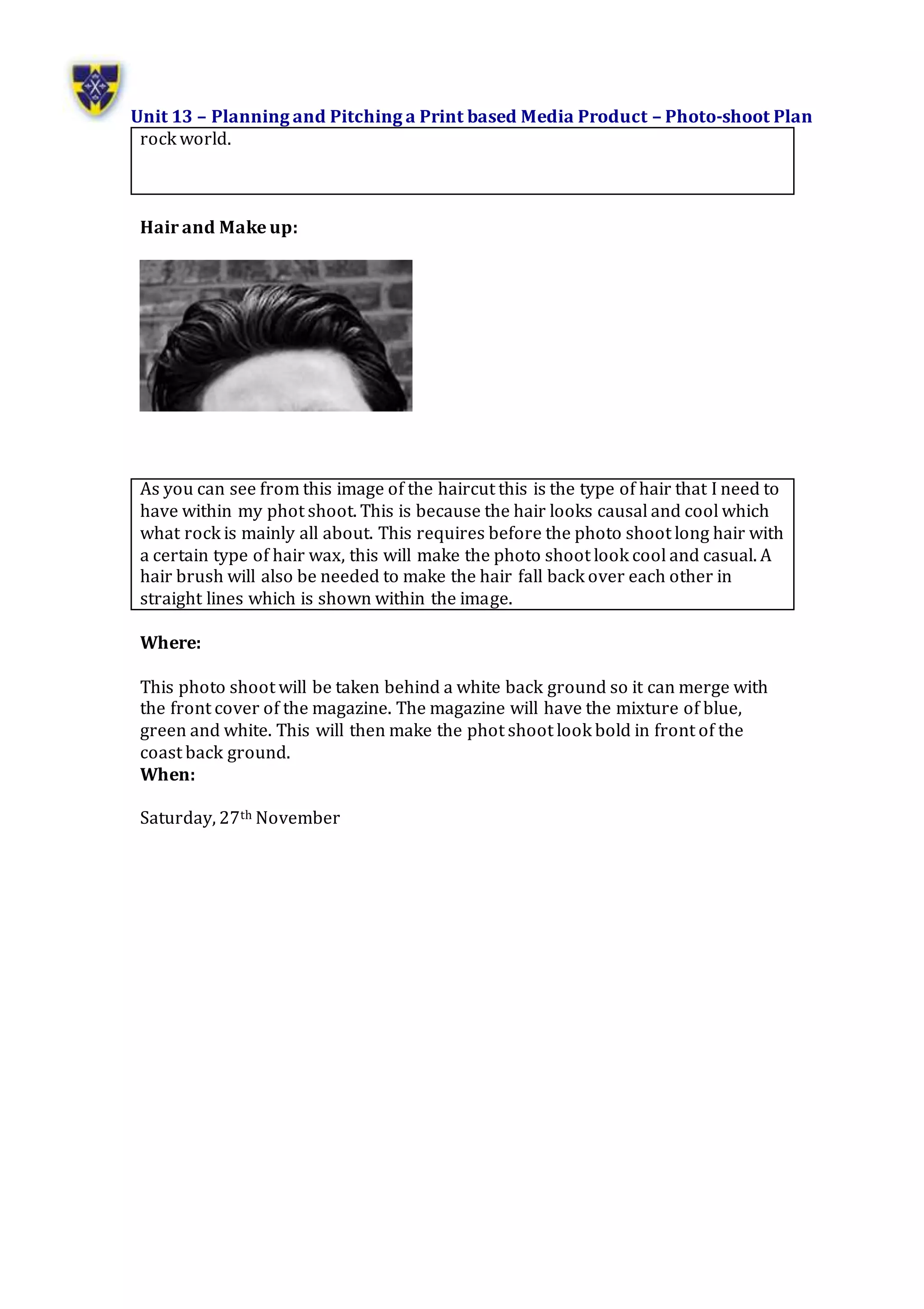 Photo shoot plan template | DOCX