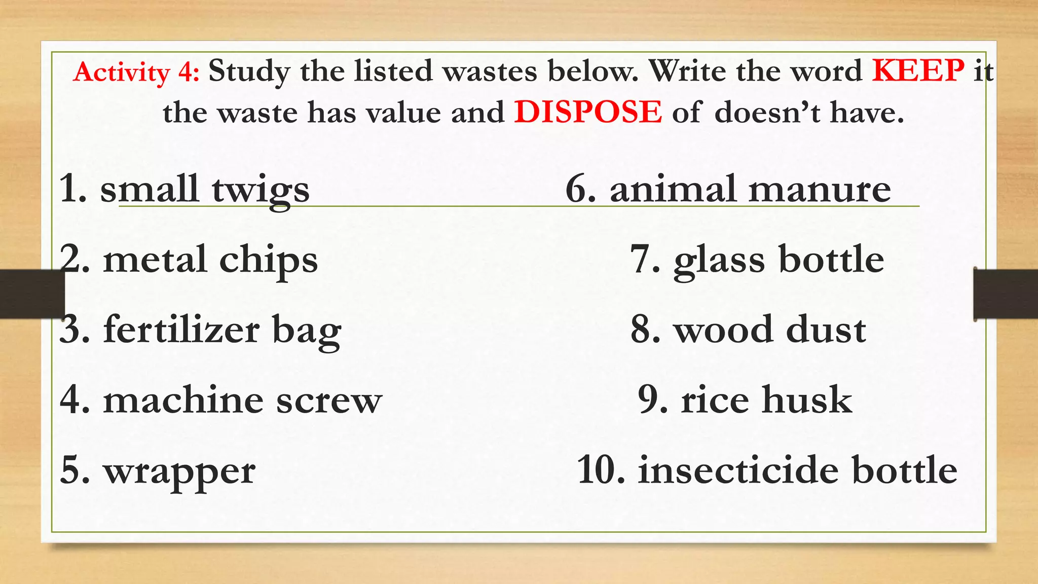 LO3 Storage Practices and Principles for Waste Materials Grade 9 ...