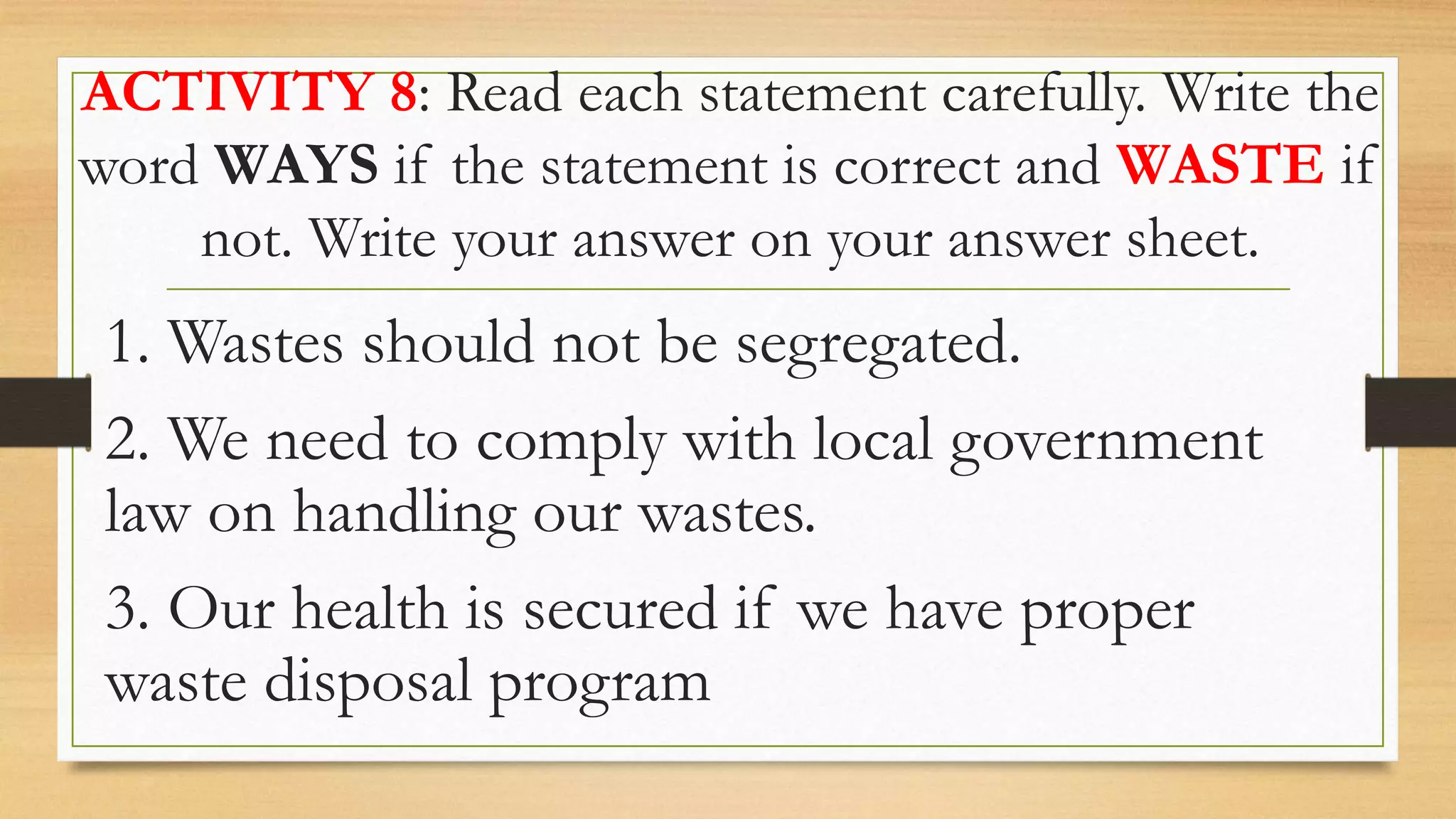 LO3 Storage Practices and Principles for Waste Materials Grade 9 ...