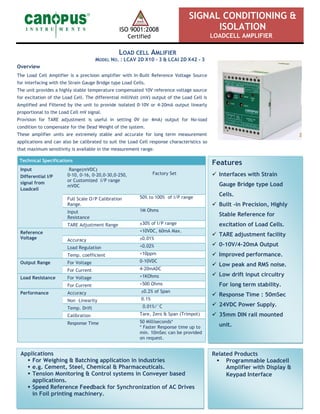 Manufacturers of Load Cell Amplifiers in India - Canopus Instruments | PDF