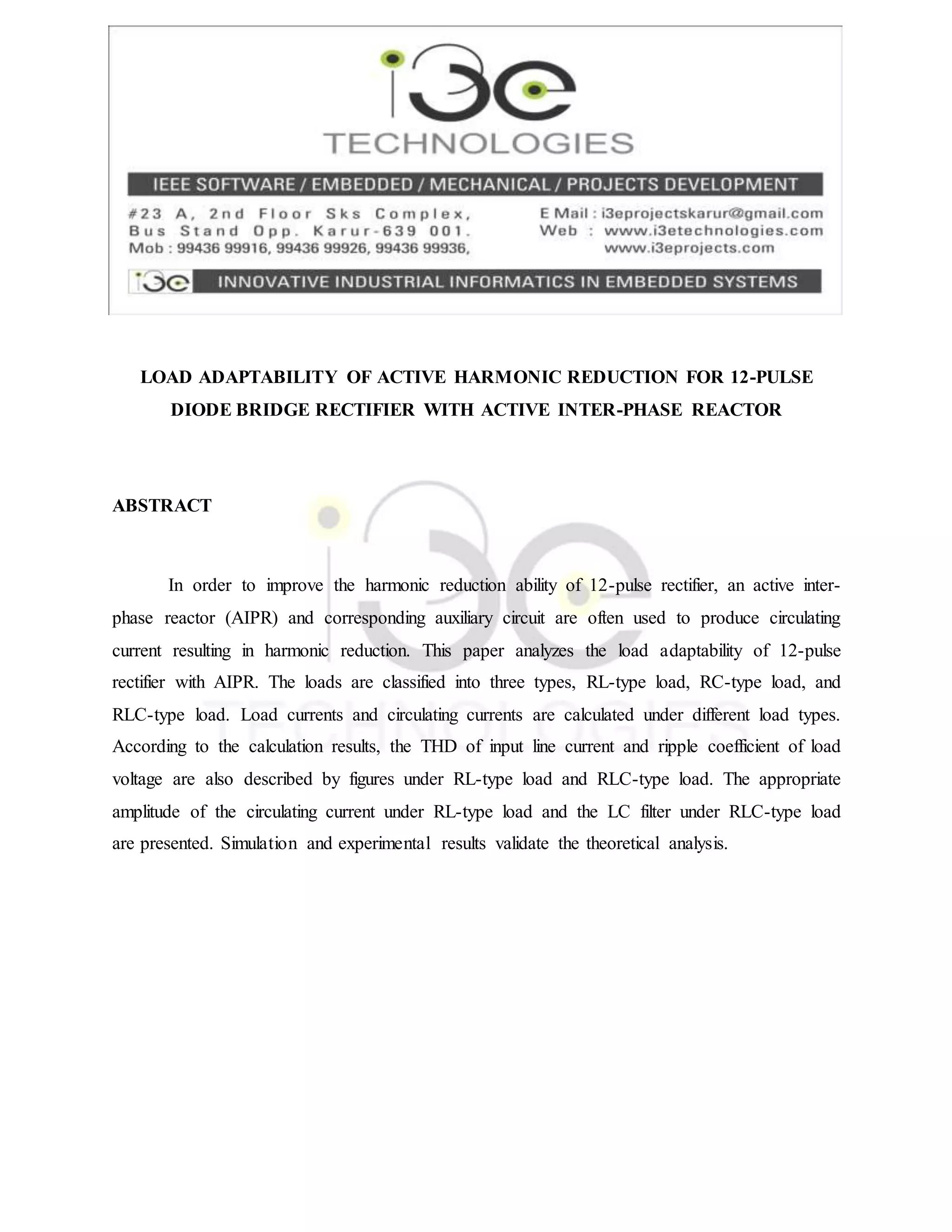 Load adaptability of active harmonic reduction for 12 pulse diode ...
