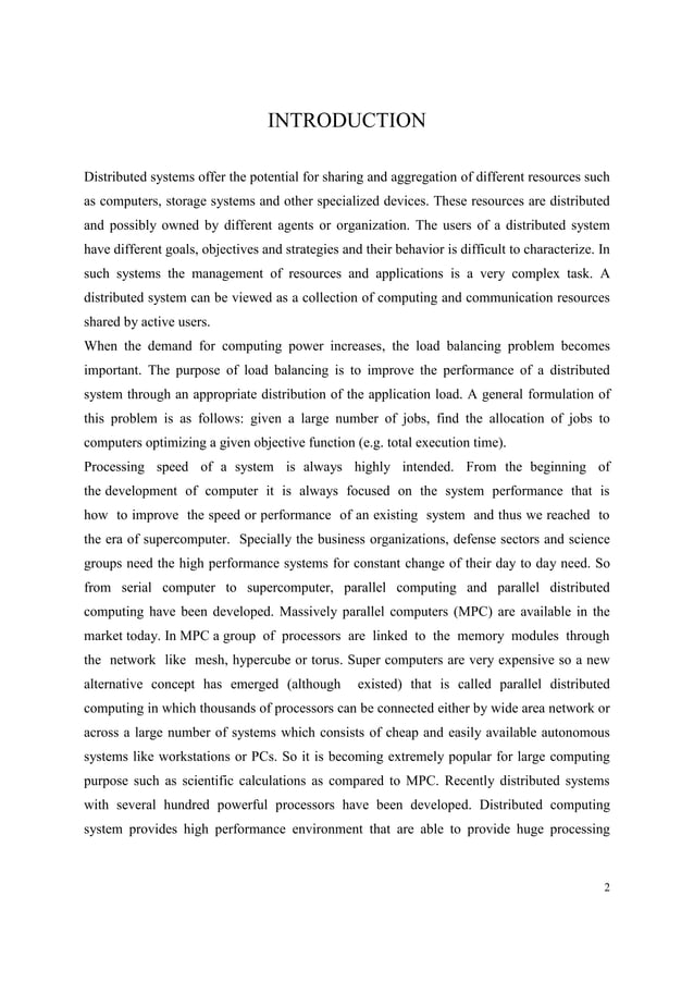 Load balancing in Distributed Systems | DOCX