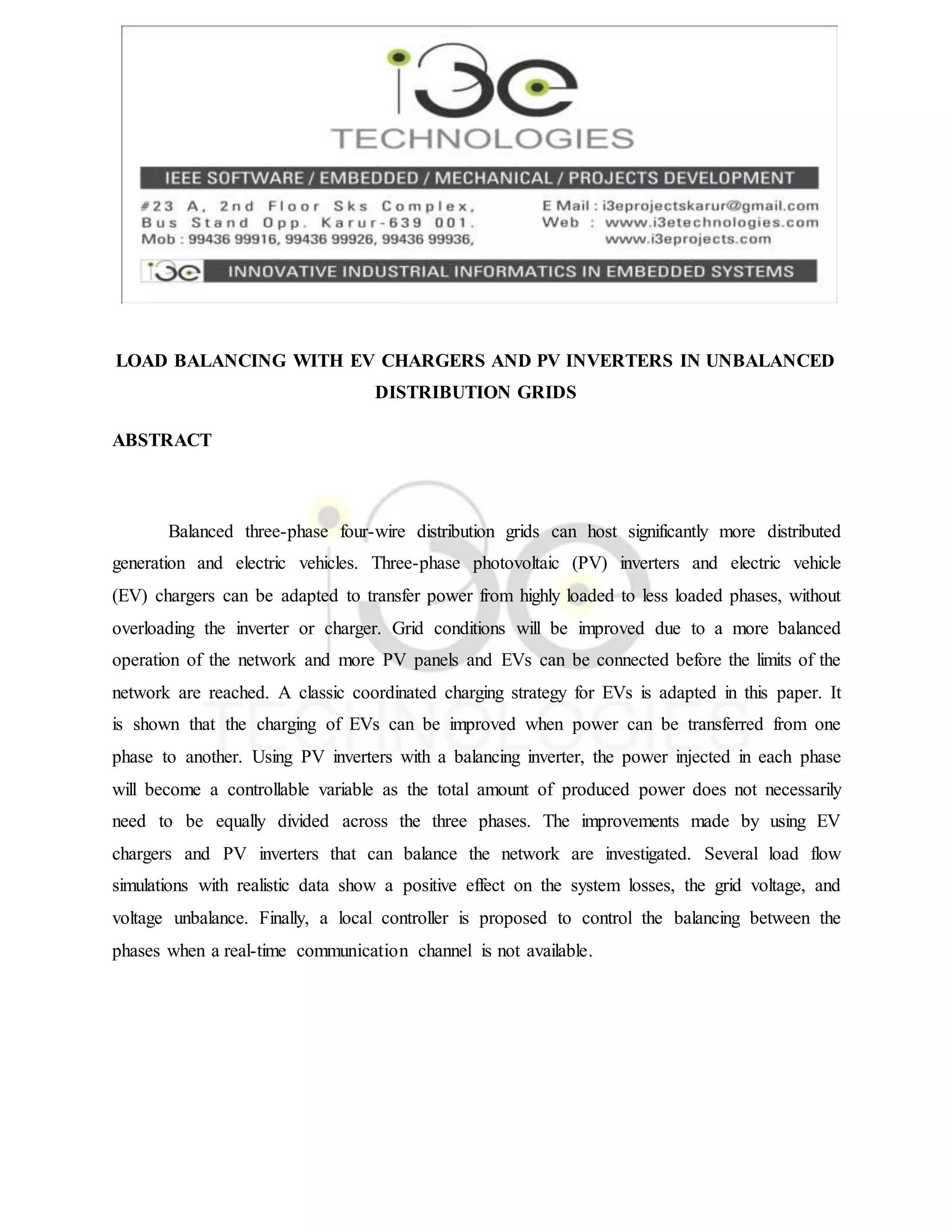 Load balancing with ev chargers and pv inverters in unbalanced distribution grids | PDF