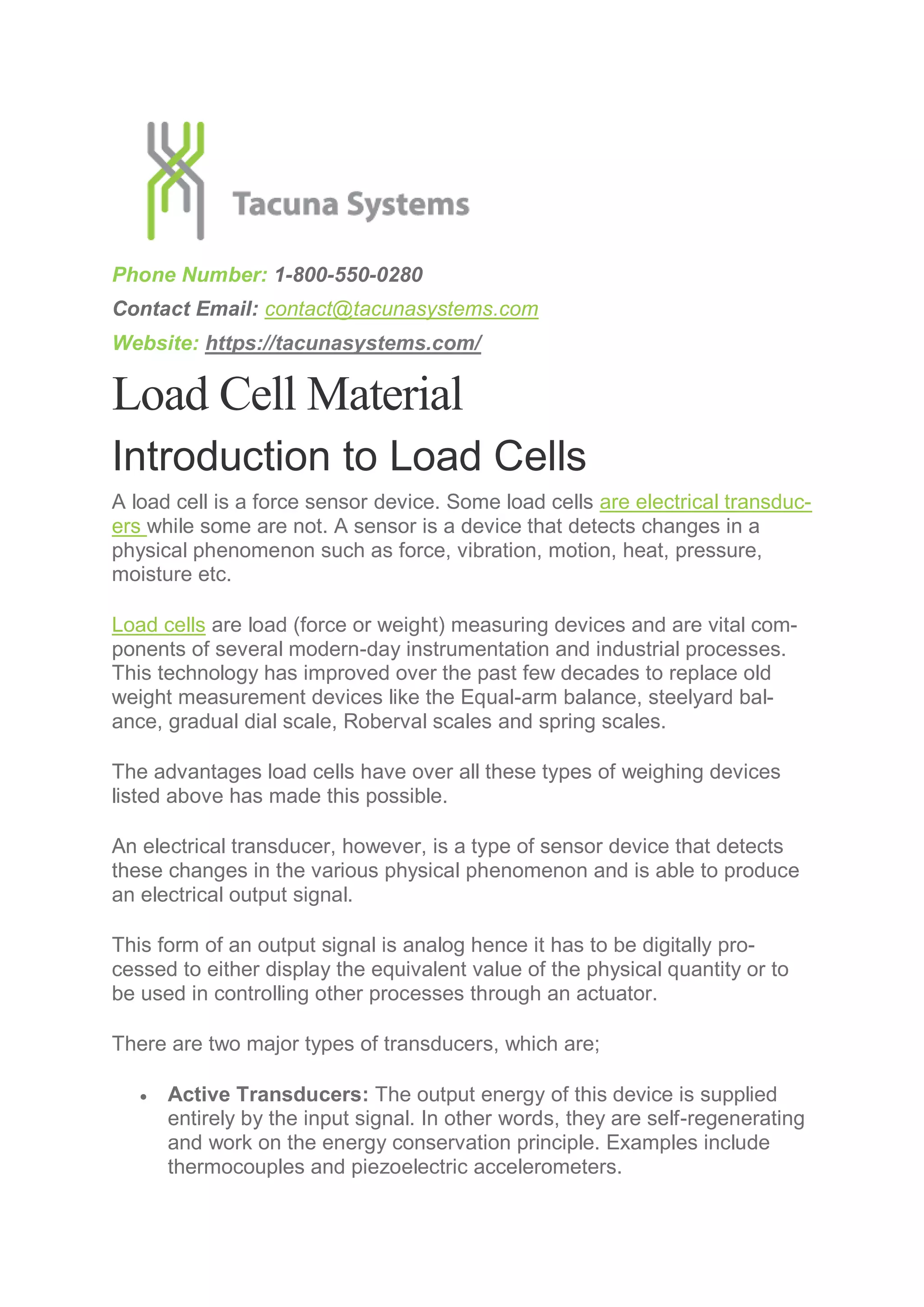 An In-Depth look at Load Cell Materials | PDF