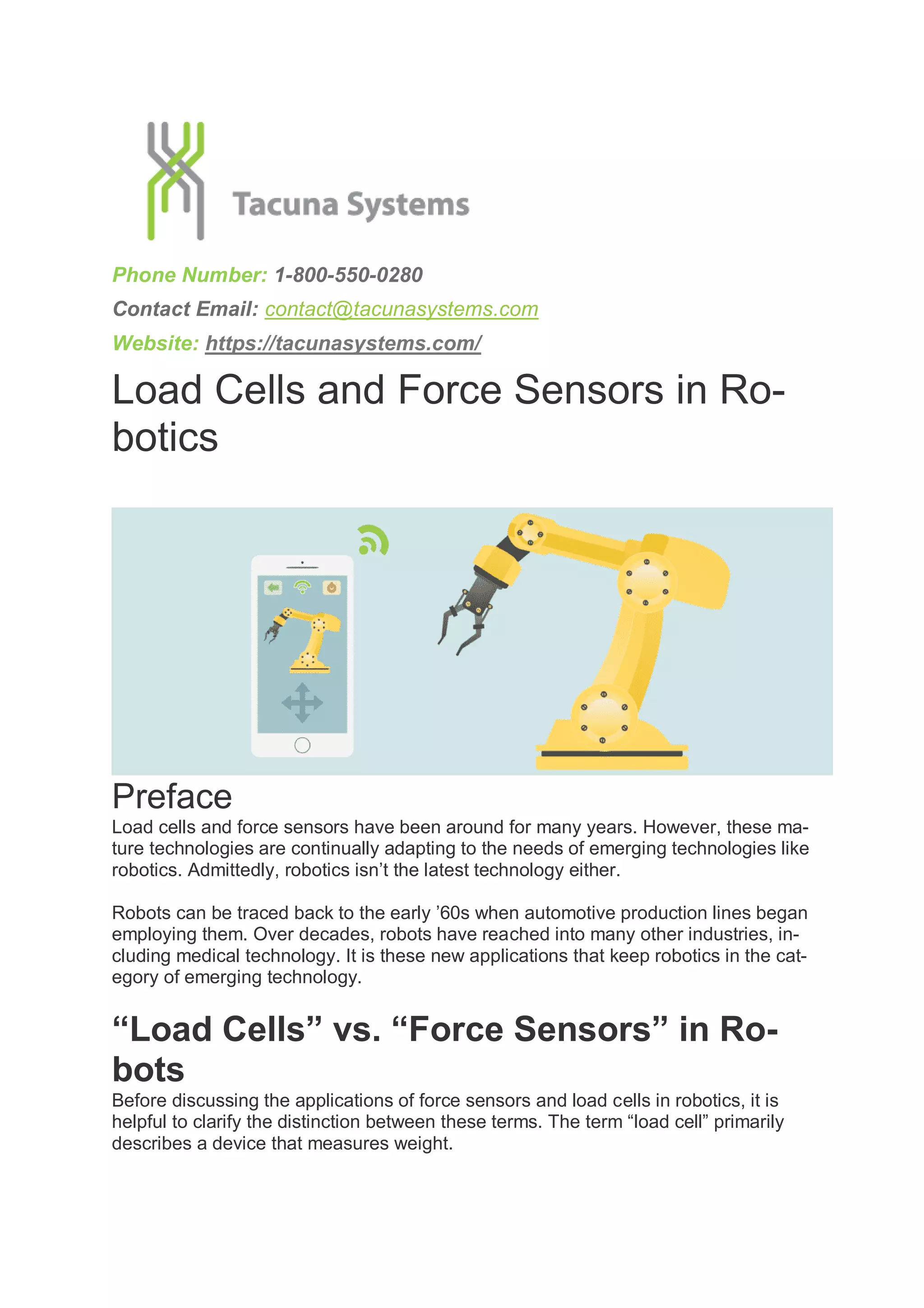 Load Cells and Force Sensors in Robotics | PDF