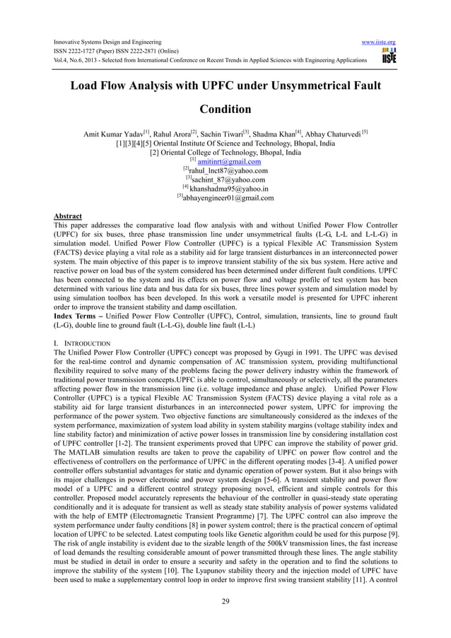 Load flow analysis with upfc under unsymmetrical fault condition | PDF