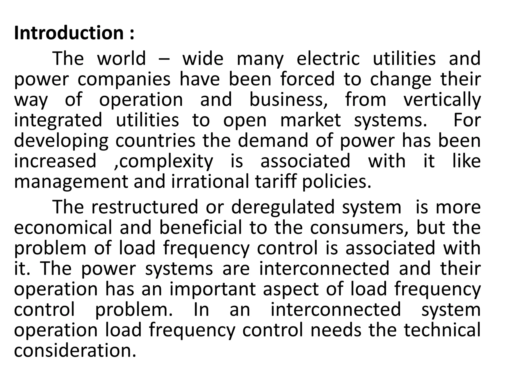 Load Frequency Control In A Deregulated Power System Ppt