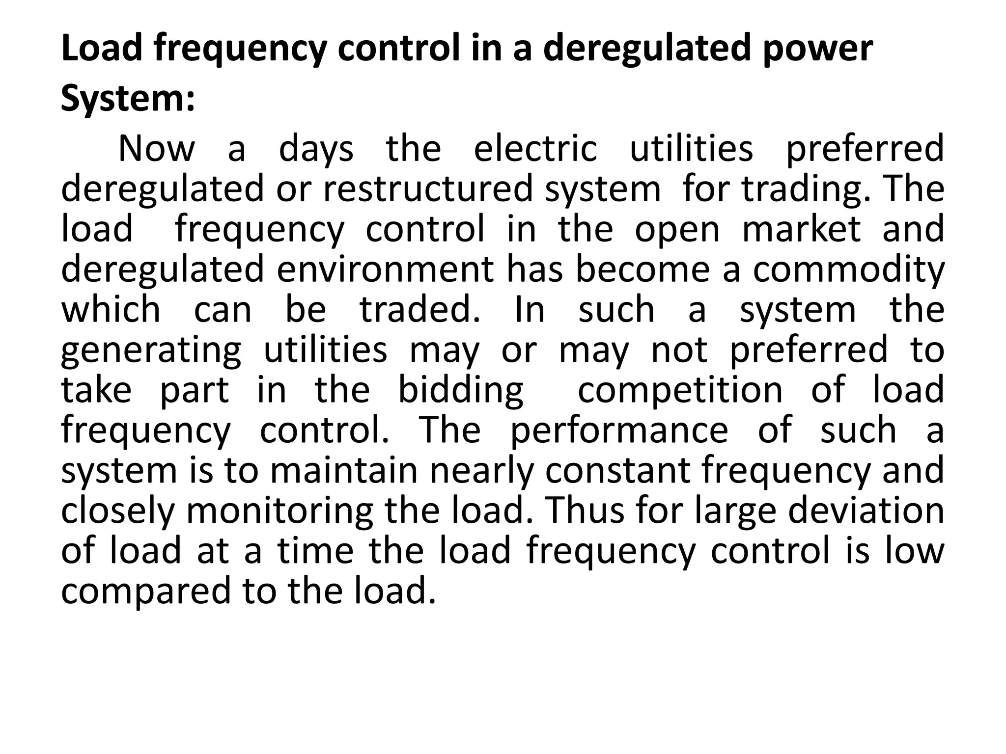 Load frequency control in a deregulated power system | PPT