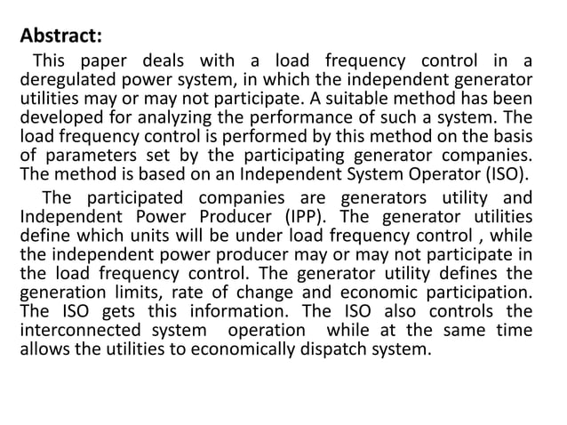 Load Frequency Control In A Deregulated Power System Ppt