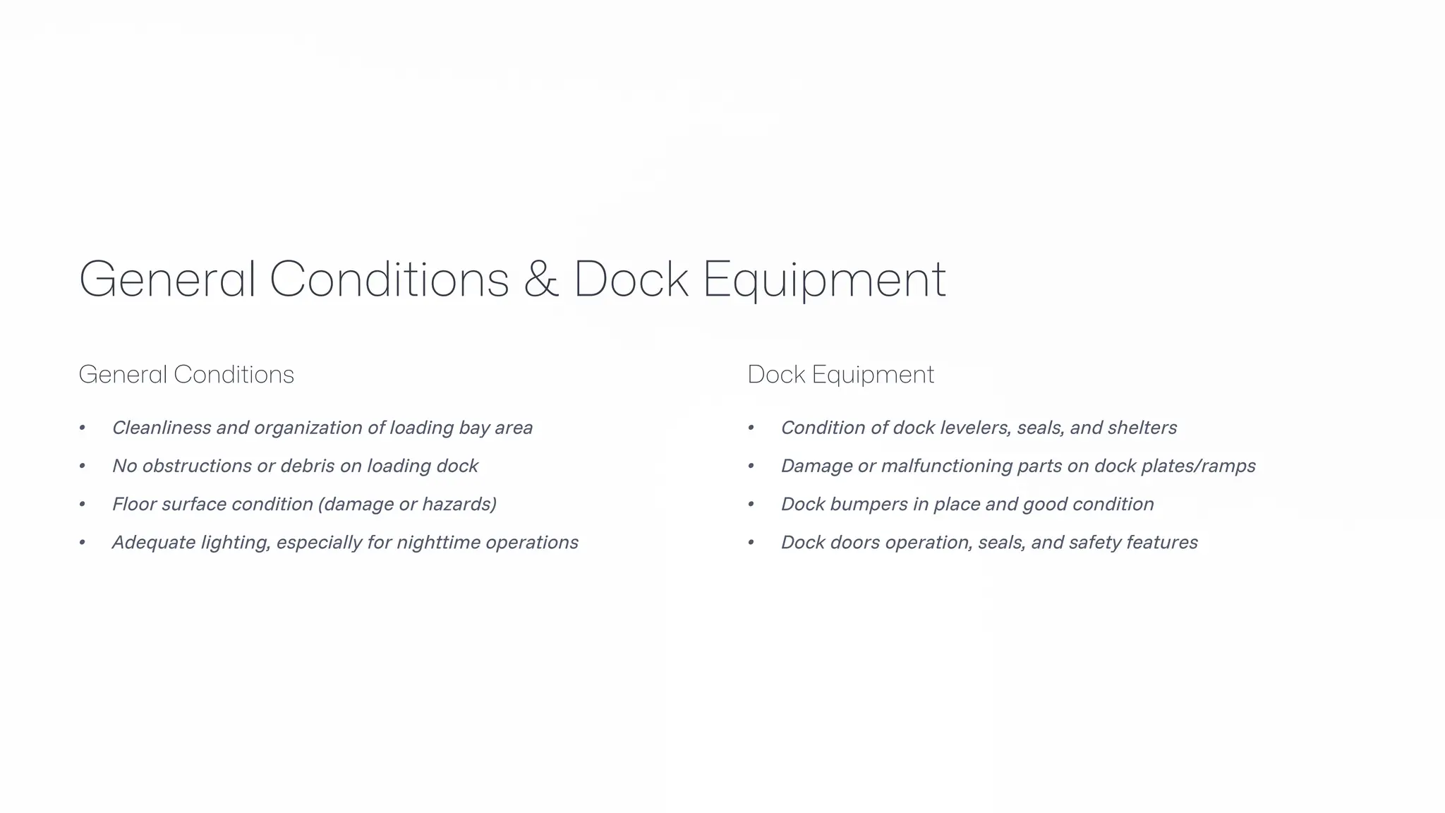 Loading Bay Inspection Checklist with eAuditor Audits & Inspections | PDF