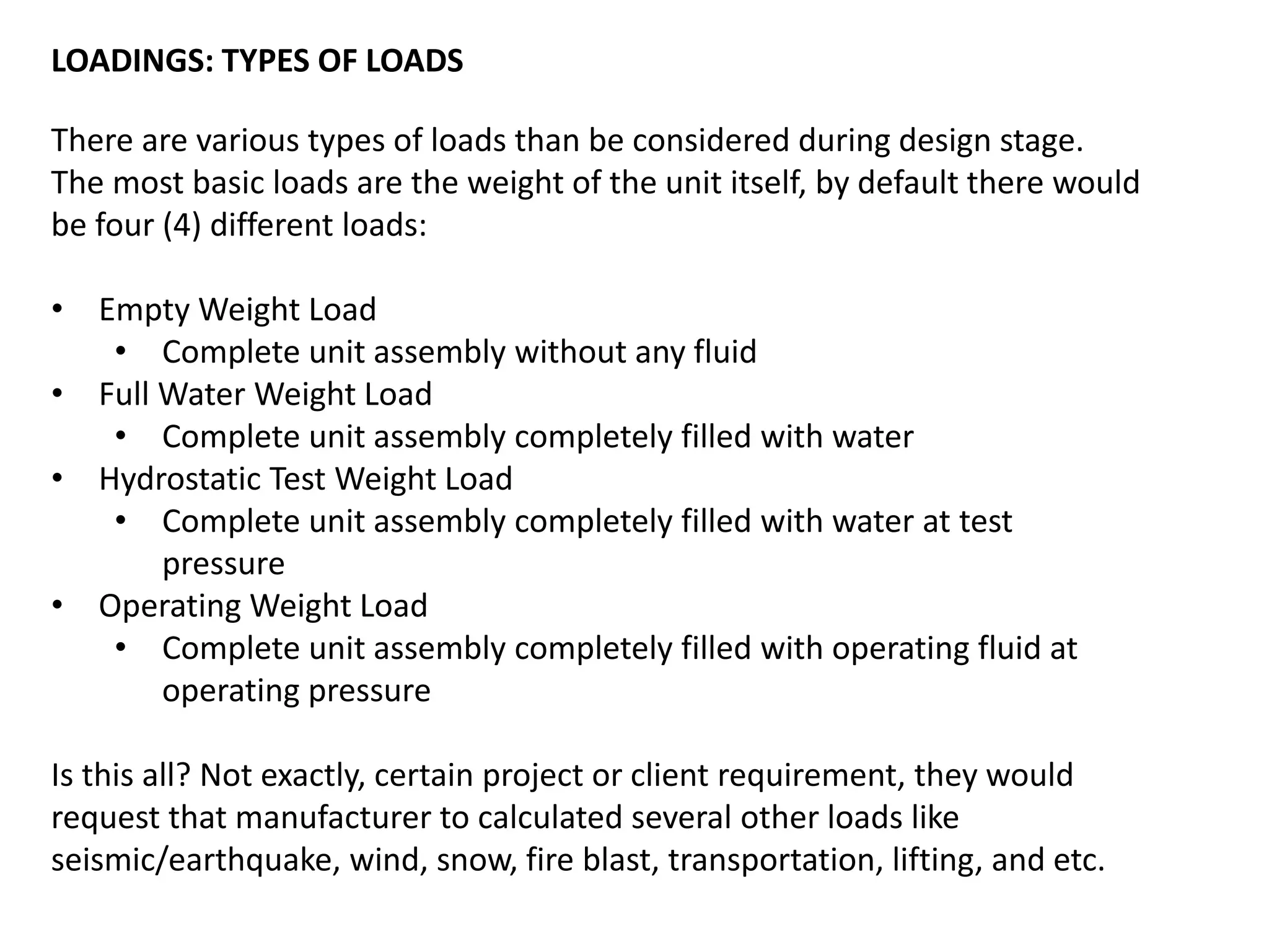 Loading Calculation - Pressure Vessel and Structural | PPTX
